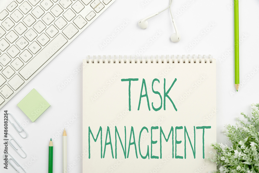 Text caption presenting Task Management. Concept meaning the process of ...