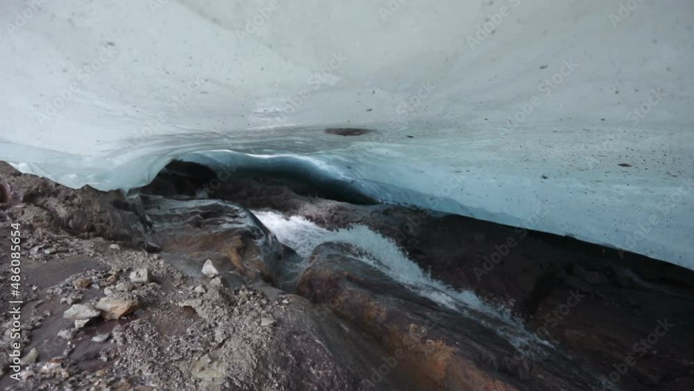 Environmental preservation. Glacier meltdown in summer. Global warming ...
