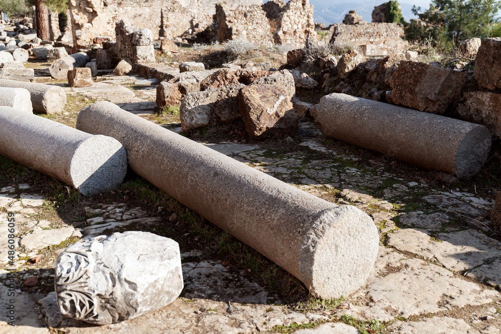 Ancient city of Syedra, Turkey. Old ruins of antique building, historic ...