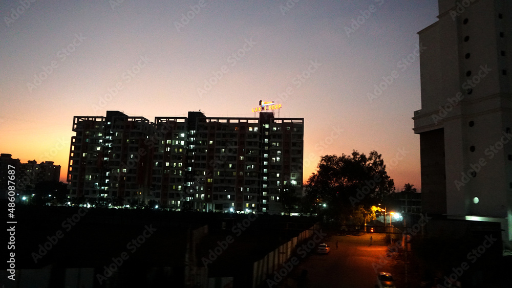 Pune, India - 19 January 2020: Night cityscape at Pune India with ...