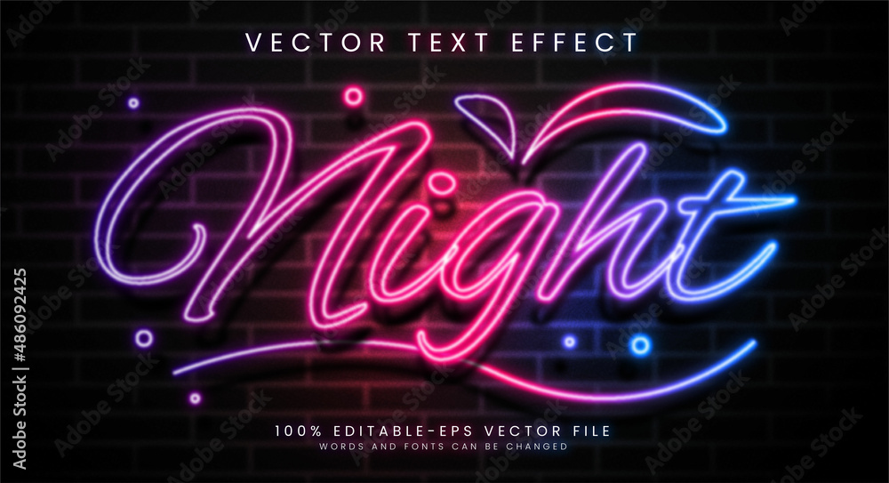 Night editable text style effect. Glowing text with colorful concept ...