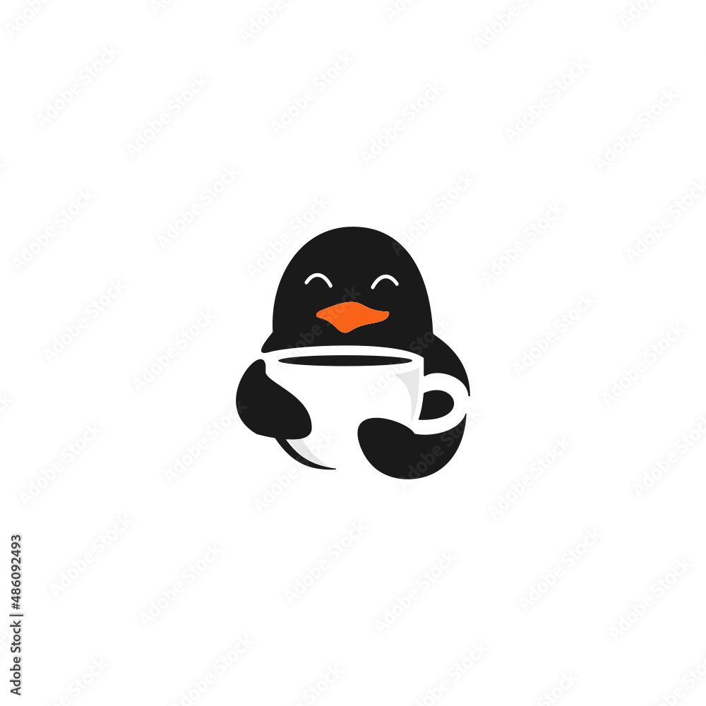 Cute penguin hugging a cup of coffee mascot logo Stock Vector | Adobe Stock