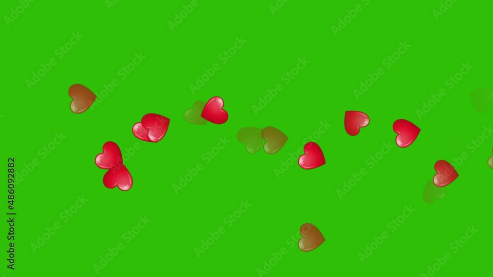 Blowing and disappearing red hearts. Animation of floating hearts on ...