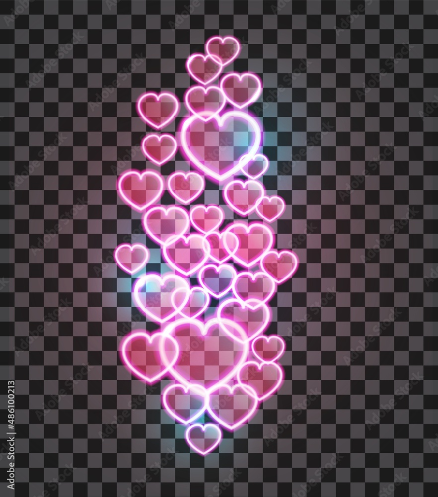 Live like Set of neon hearts Social media concept Flying gradient ...