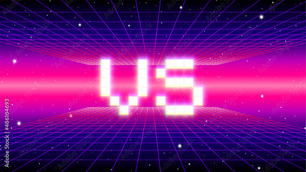 Versus sign with arcade game style with pixel letters over synthwave ...