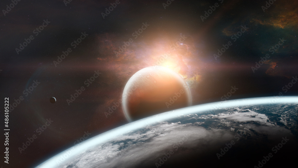 Earth planet in deep space with alien planets. Elements of this image ...