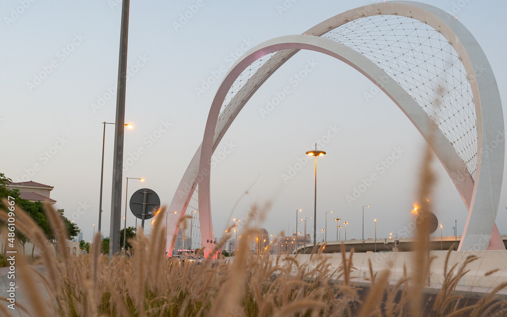 Doha, Qatar - May 26, 2021: Al Wahda Bridge in doha city. known as 5/6 ...