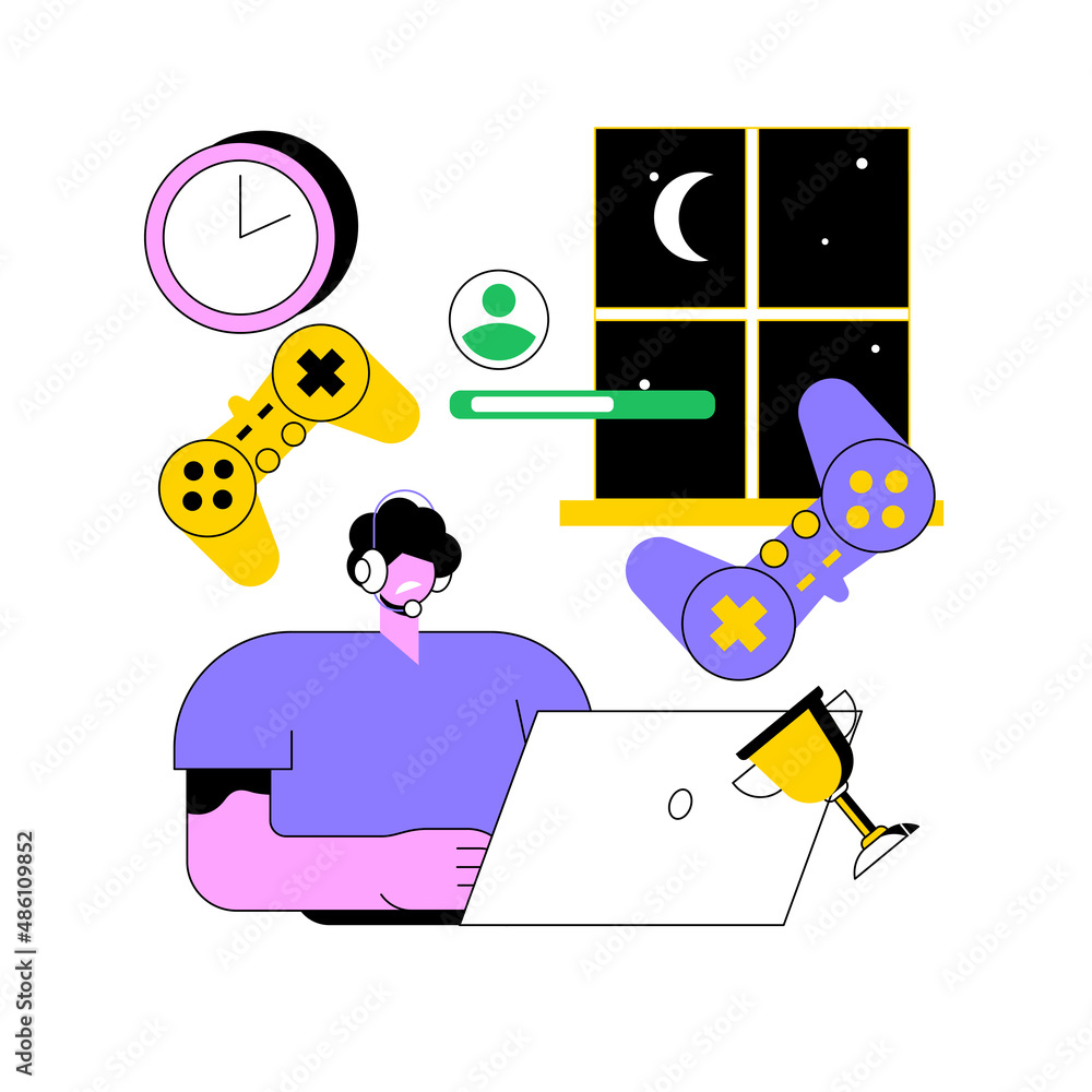 Gaming disorder abstract concept vector illustration. Video game addict ...