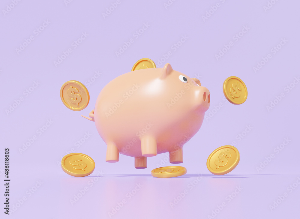 Coins dollar and piggy bank floating Finance saving concept, cartoon ...