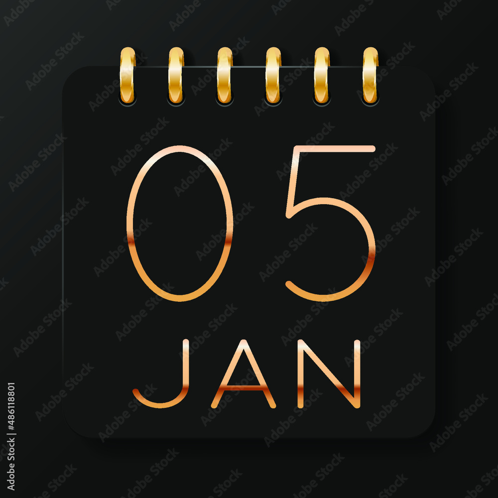 05 day of the month. January. Luxury calendar daily icon. Date day week ...