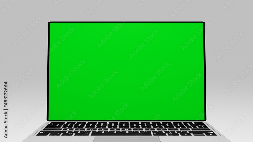 Grey laptop with green screen. Notebook with place for advertisement ...
