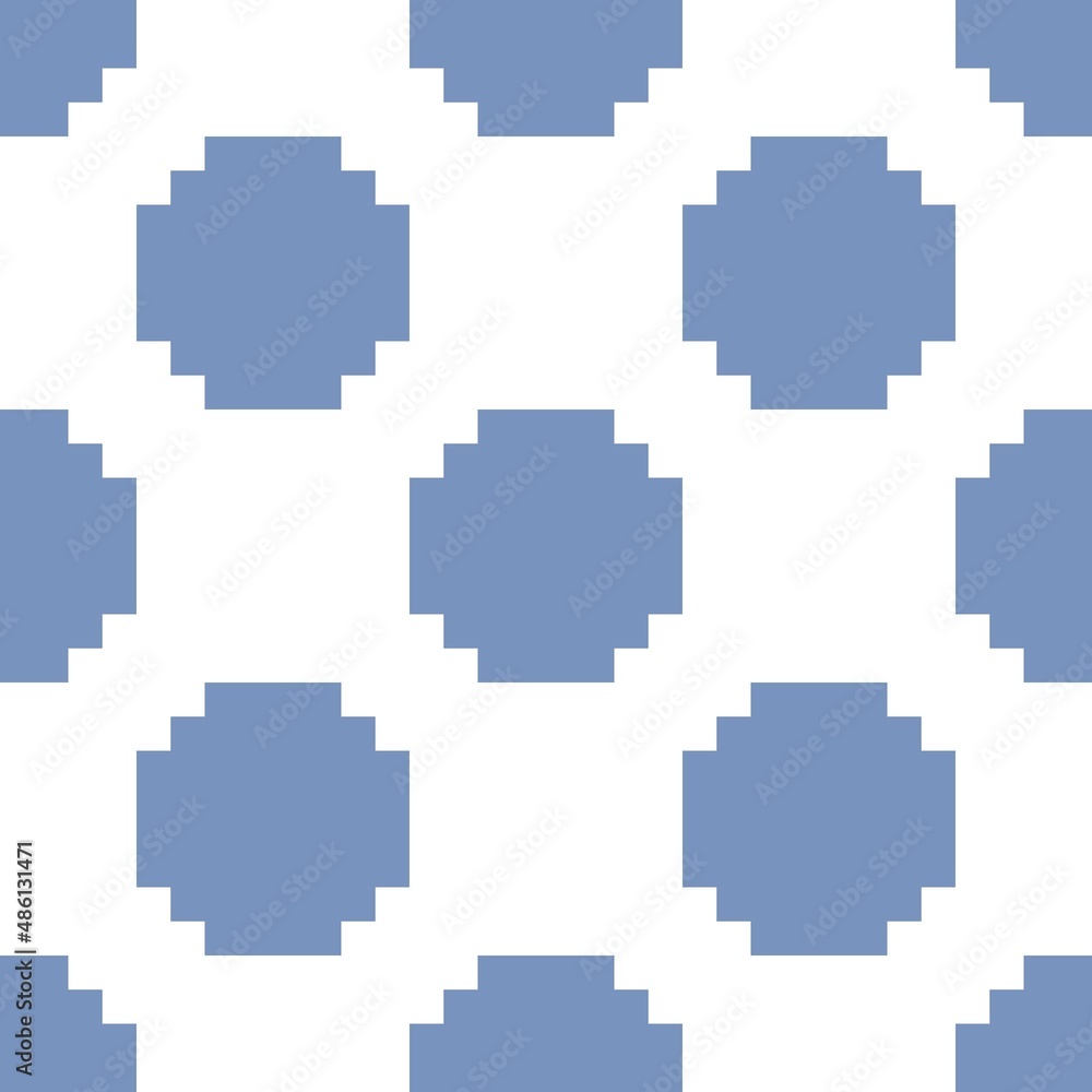 White and blue retro Polka Dot seamless pattern pixel art. Vector ...