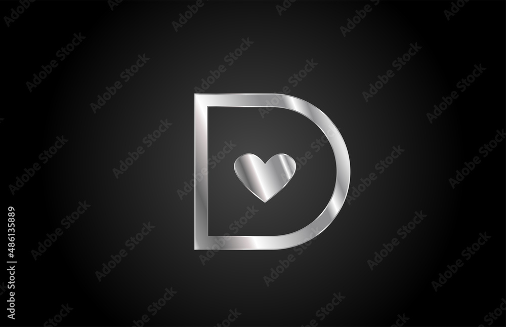 metal D love heart alphabet letter icon logo design. Creative template ...