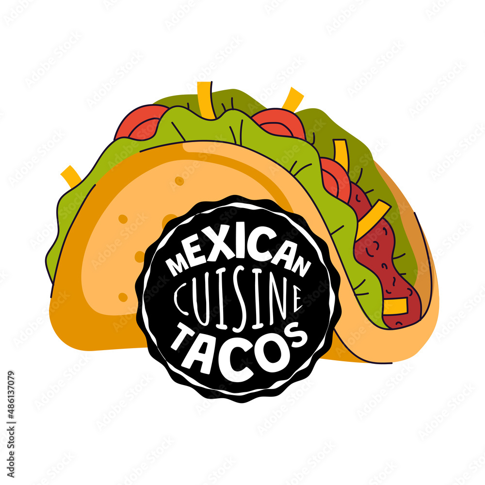 Mexican tacos sign. Mexico fast food taqueria eatery, cafe or ...