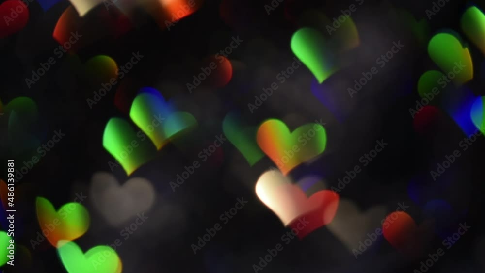 4K Diagonal Movement of Rainbow Heart Bokeh. Gradient iridescent play ...