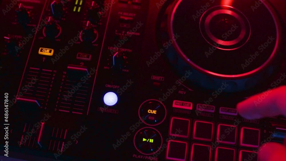 DJ mix studio audio tracks mixing buttons pads decks mixing console ...