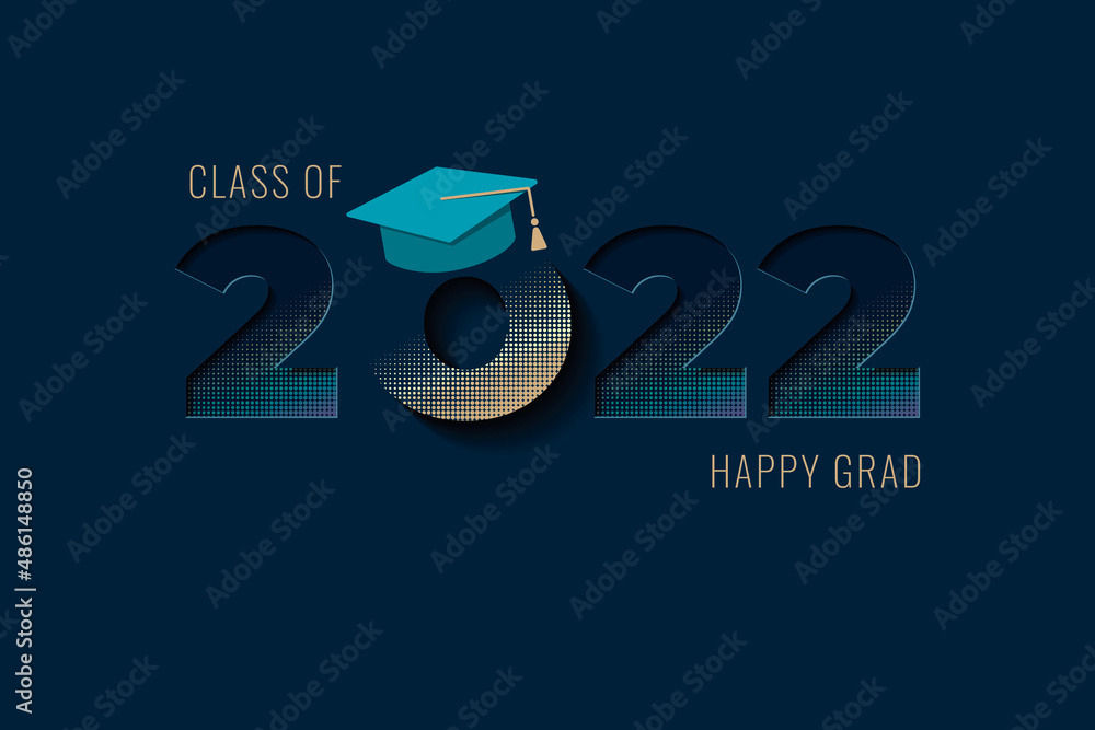 Class of 2022 Fading and Cut Numerals Logo with Square Academic Cap ...