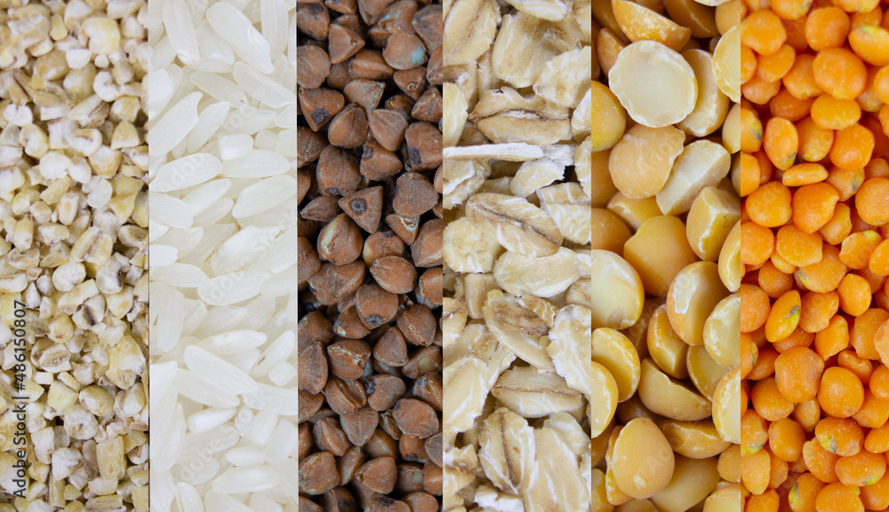 Cereals of different types close up texture. Healthy Eating. Stock ...