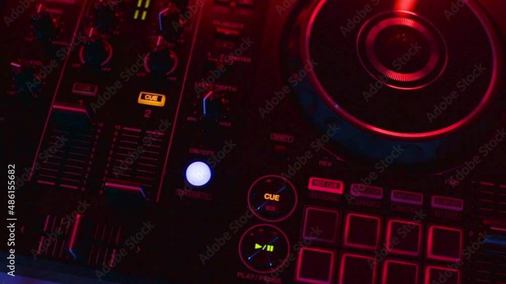 DJ mix studio audio tracks mixing buttons pads decks mixing console ...