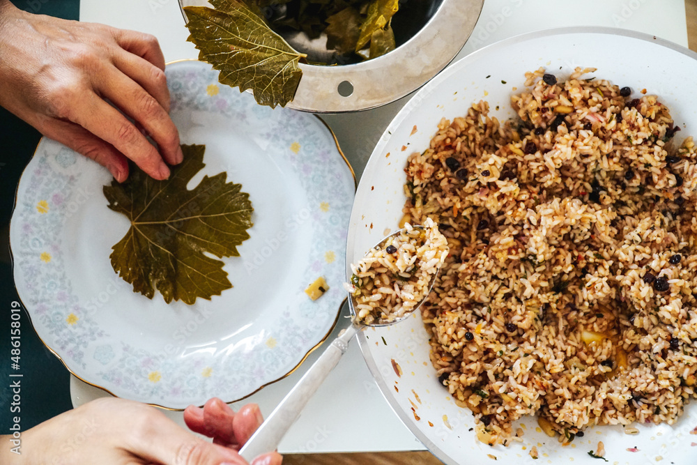 Traditional Turkish dish zeytinyagli yaprak sarma. Zeytinyağlı yaprak ...
