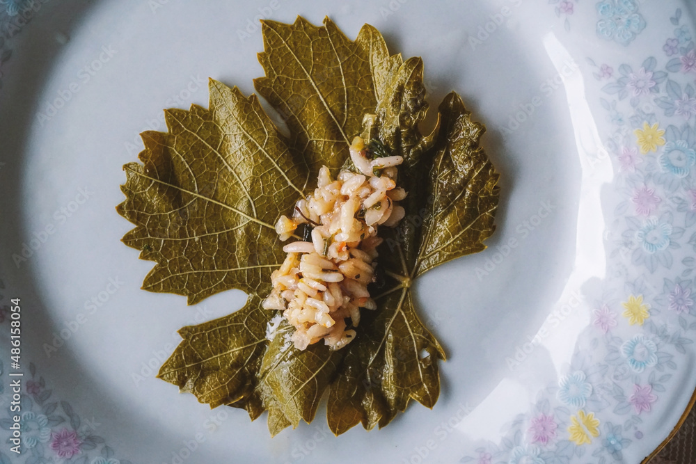 Traditional Turkish dish zeytinyagli yaprak sarma. Zeytinyağlı yaprak ...
