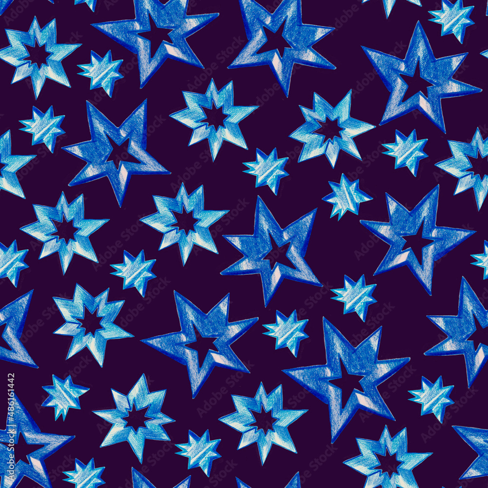 Pencil drawn blue stars clip art, hand drawn starry pattern, drawn blue ...