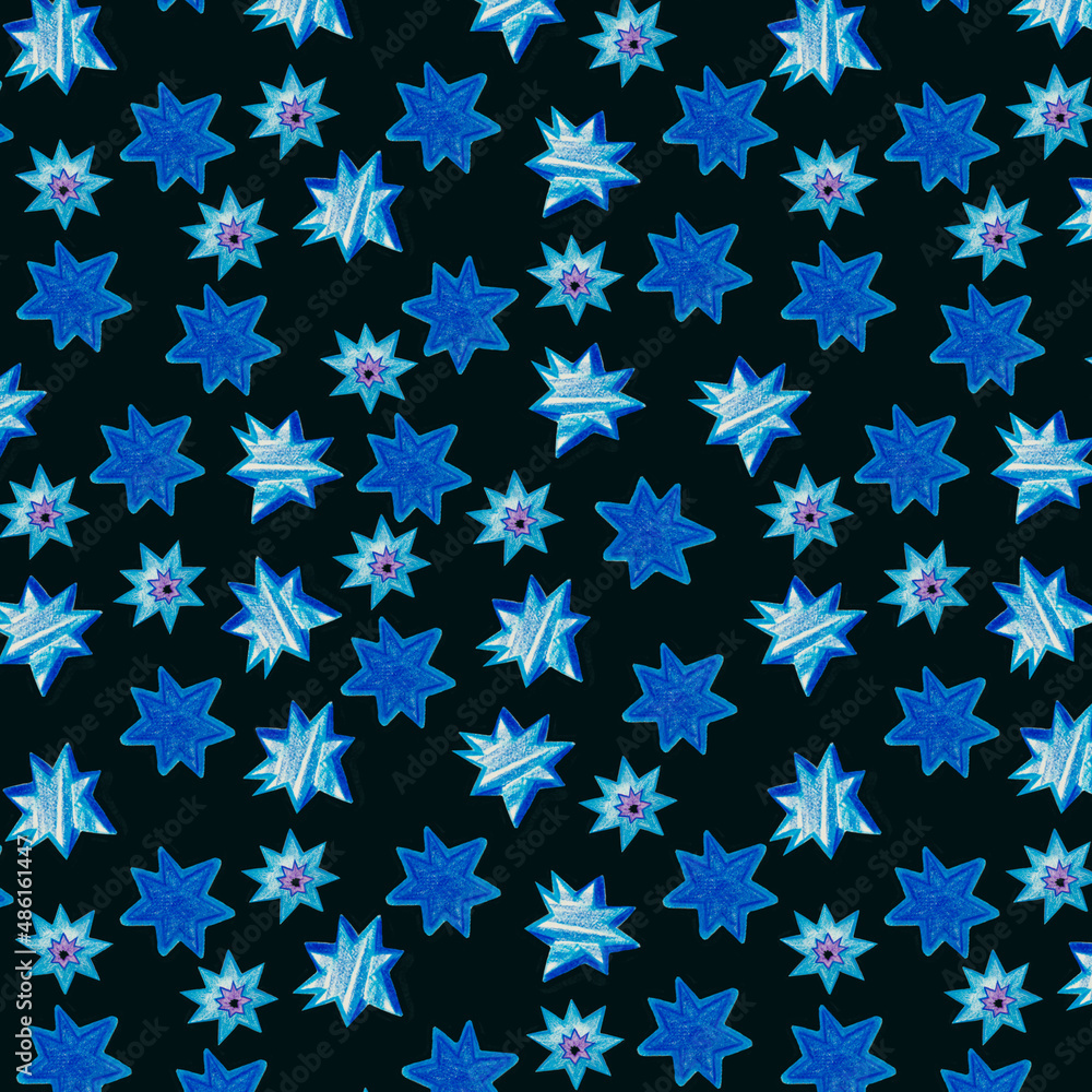 Pencil drawn blue stars clip art, hand drawn starry pattern, drawn blue ...