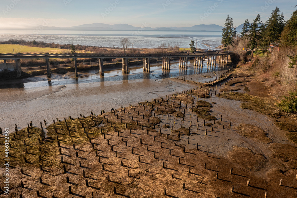Aerial View of Chuckanut Drive and the Blanchard Bridge in the Skagit ...