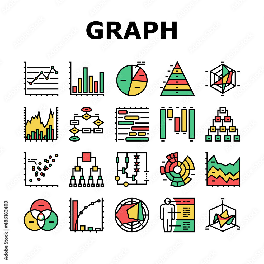 Plakat Graph For Analyzing And Research Icons Set Vector Hierarchy And Binary Decision Diagram 