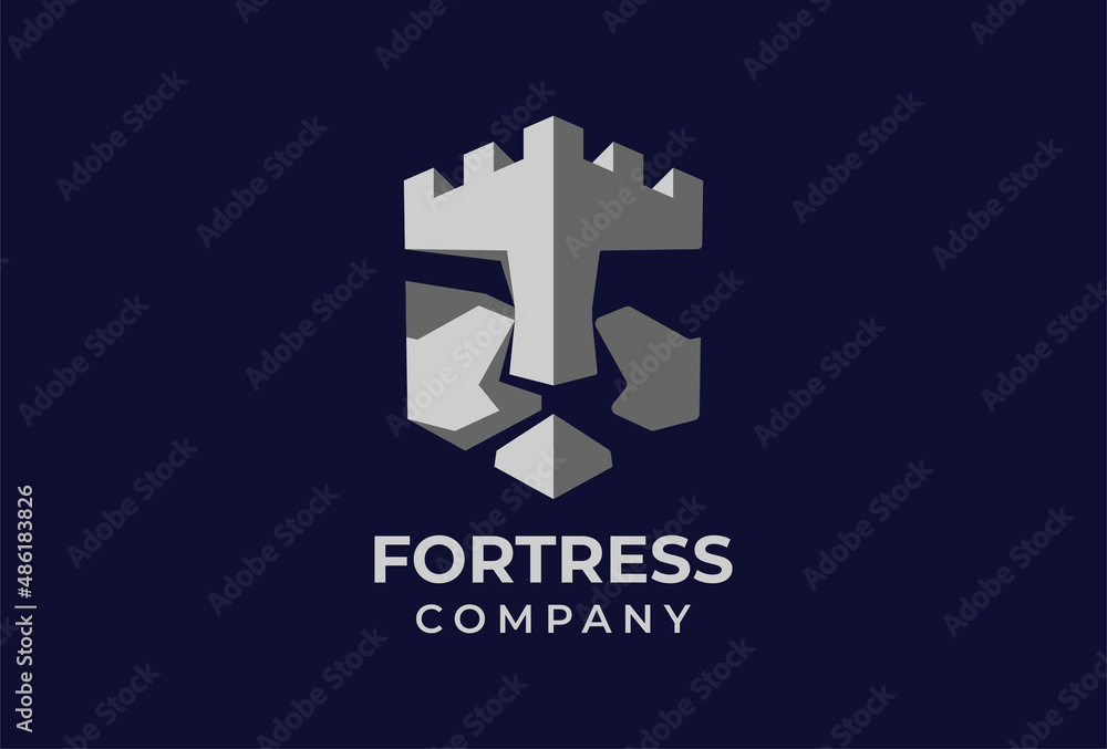 Fortress logo design. the combination of the shape of the lion's head ...