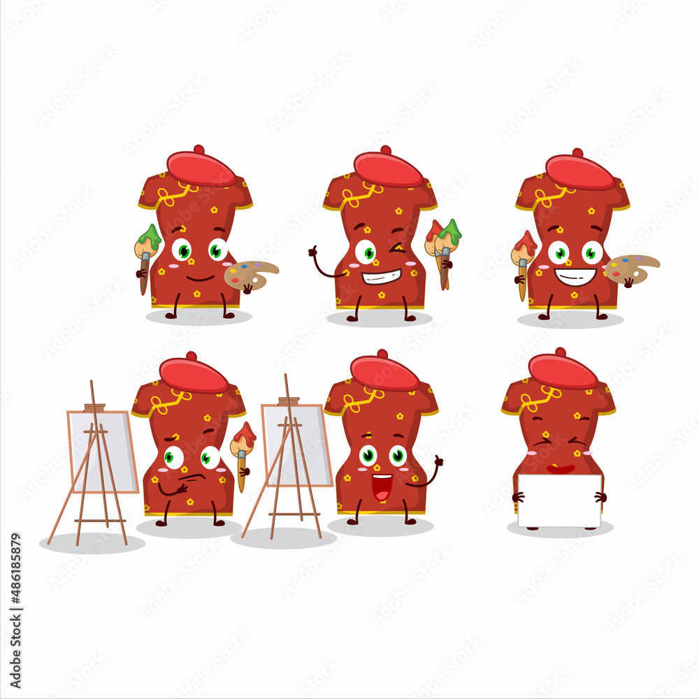 Artistic Artist of red clothing of chinese woman cartoon character ...