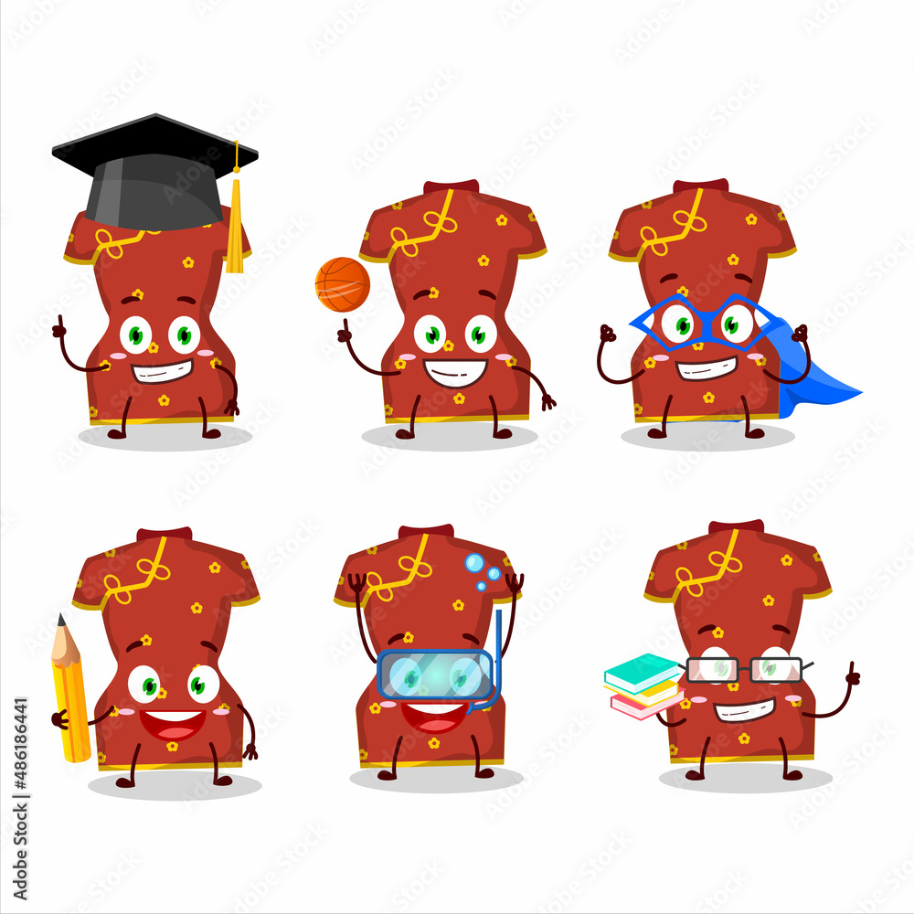 School student of red clothing of chinese woman cartoon character with ...