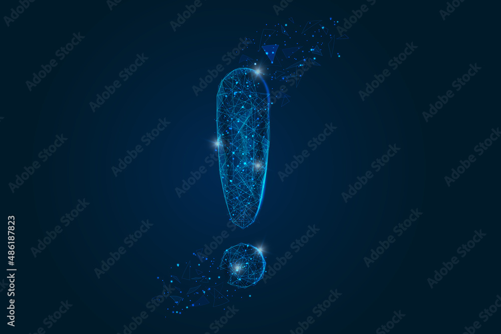 Abstract isolated blue image of a exclamation mark. Polygonal ...