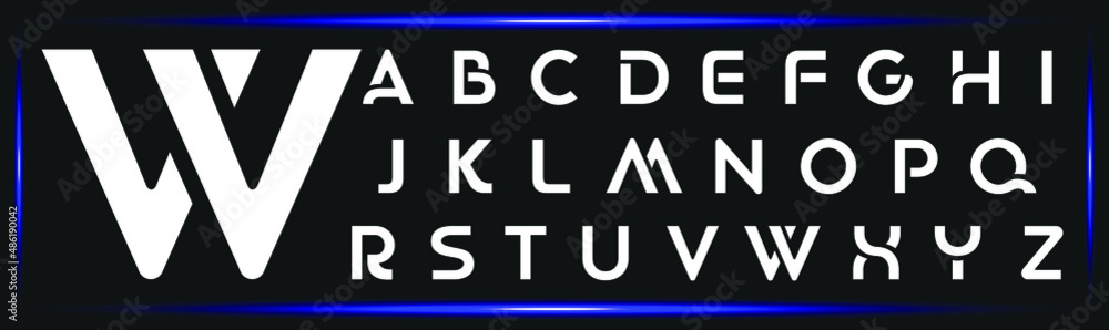 W Modern minimal abstract technology science alphabet font. digital ...