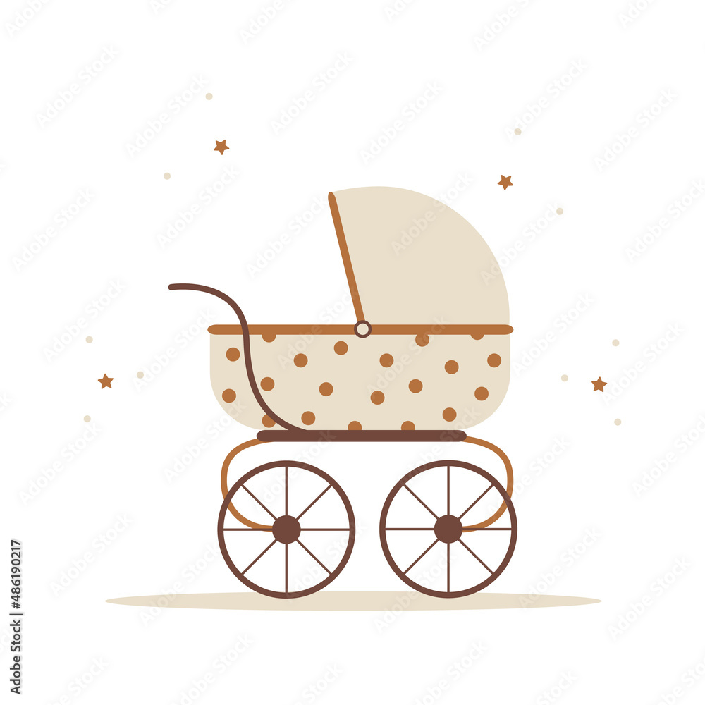 Boho baby pram. Hand drawn scandinavian element for newborn isolated on ...
