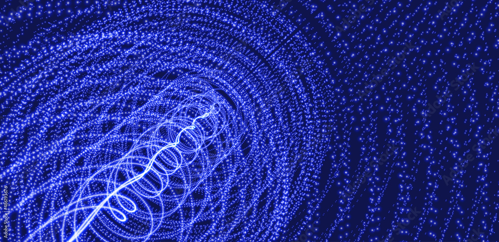 Abstract science or technology background. Array with dynamic particles ...