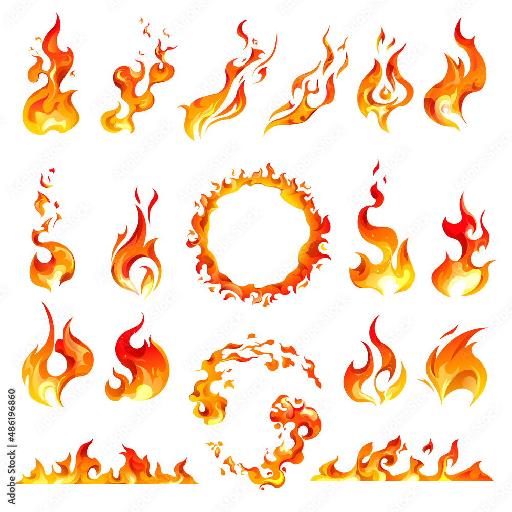 Fire and flames, circle frame and blazing burning Stock Vector | Adobe ...