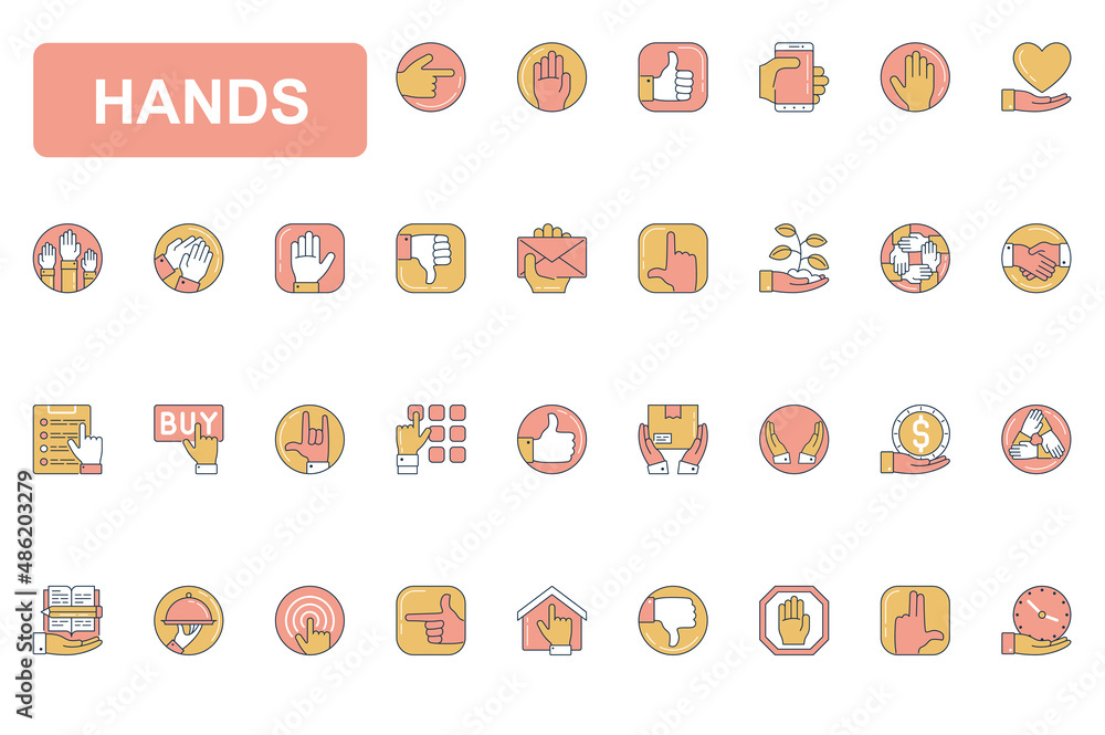 Hands concept simple line icons set. Pack outline pictograms of human ...