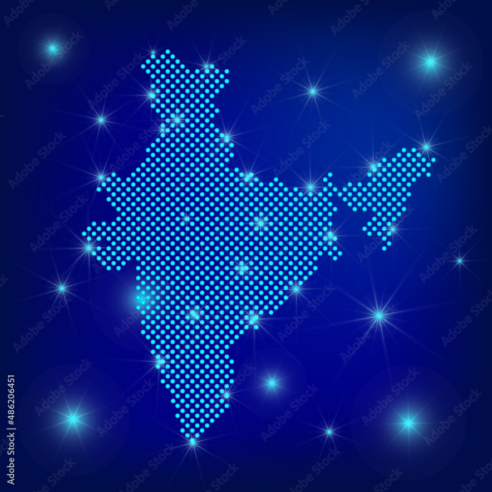 India map in blue. Dotted map. Dots Republic of India map with ...