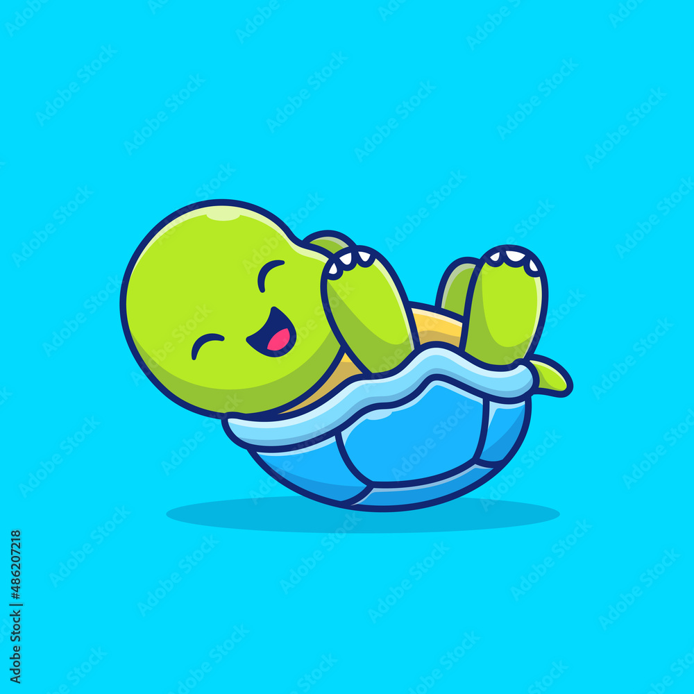 Cute Turtle Laughing And Lying Down Cartoon Vector Icon Illustration ...