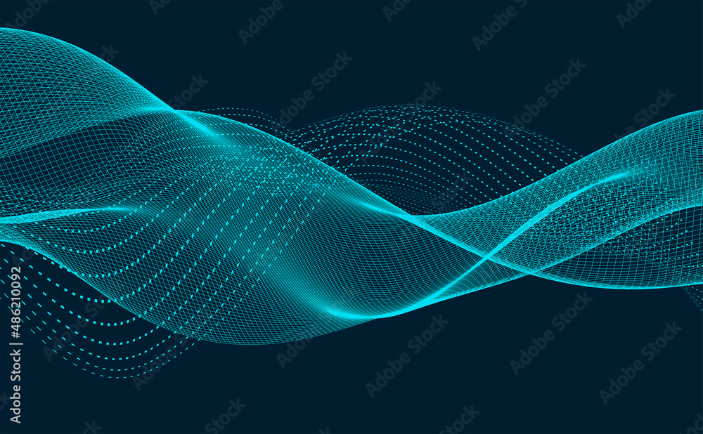 Vector abstract wave design. Futuristic particle concept with blue ...