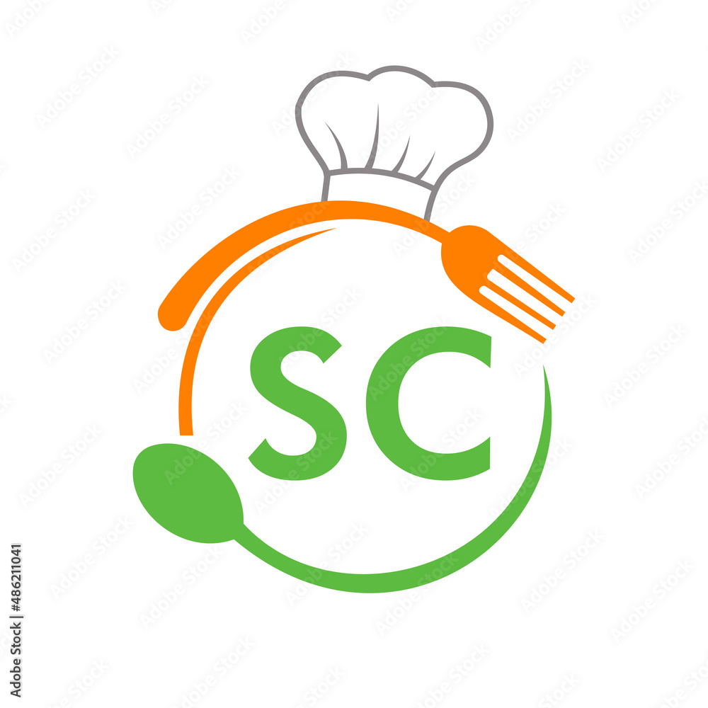 Letter SC Restaurant Logo with Chef Hat Spoon And Fork Template ...