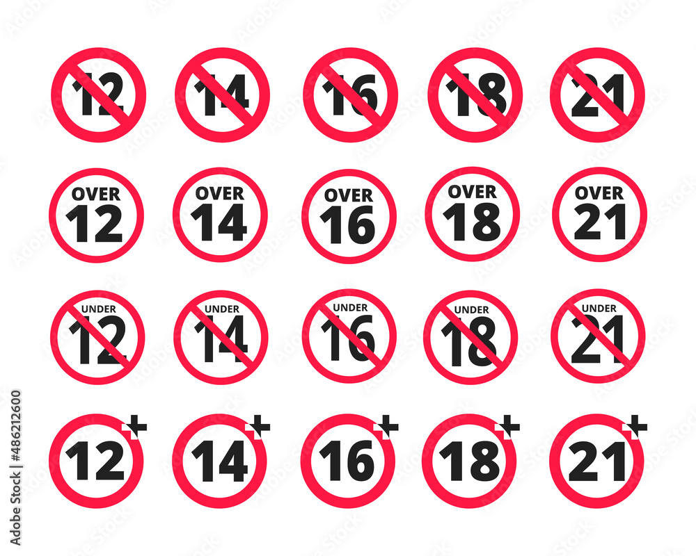 Adults content only age restriction 12, 14, 16, 18, 21 plus years old ...