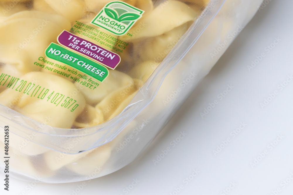 Portland, OR, USA - Nov 1, 2021: Closeup of the "No rBST Cheese" label ...