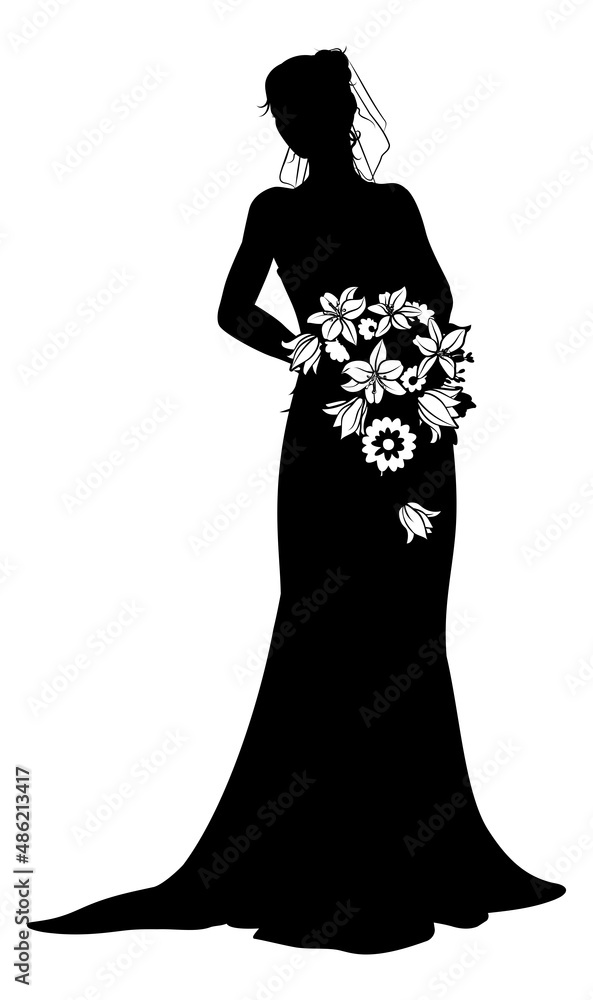 Bride Bridal Wedding Dress Silhouette Woman Design Stock Vector | Adobe ...