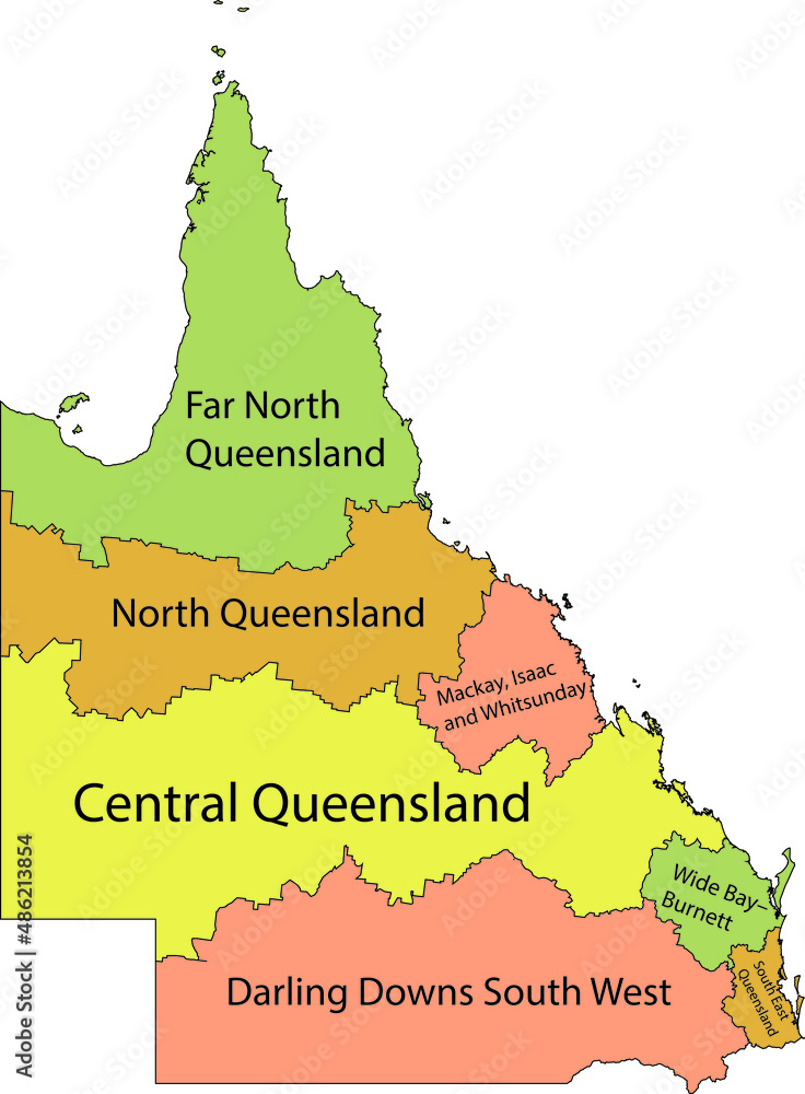 Pastel flat vector administrative map of regions of the Australian ...