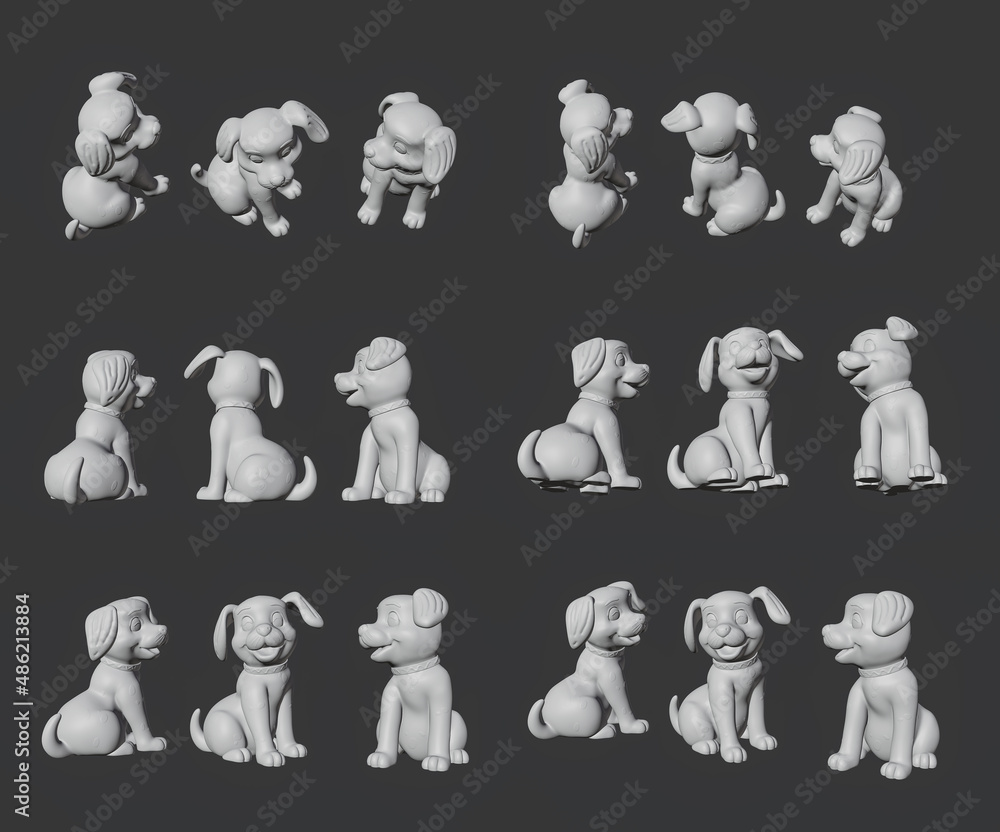 3d set of Dog rendered from different angles for vfx, animation movie ...