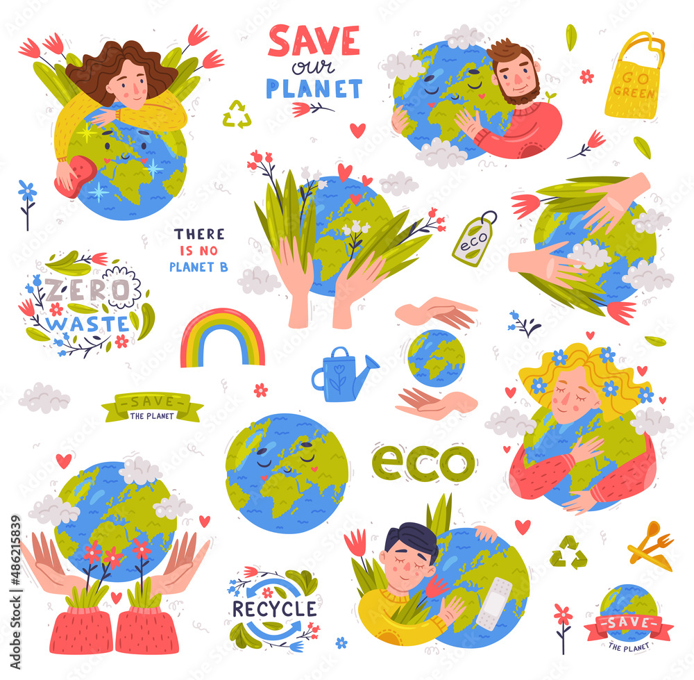 Care About Planet with Ecology Sticker and Slogan as Environment ...