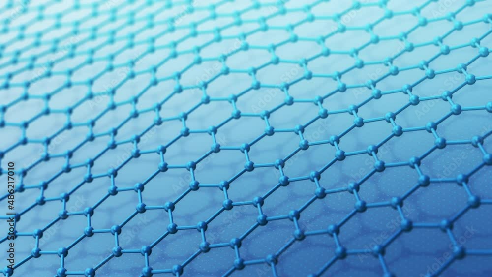 hexagon grid, undulating graphene structure with carbon atoms ...