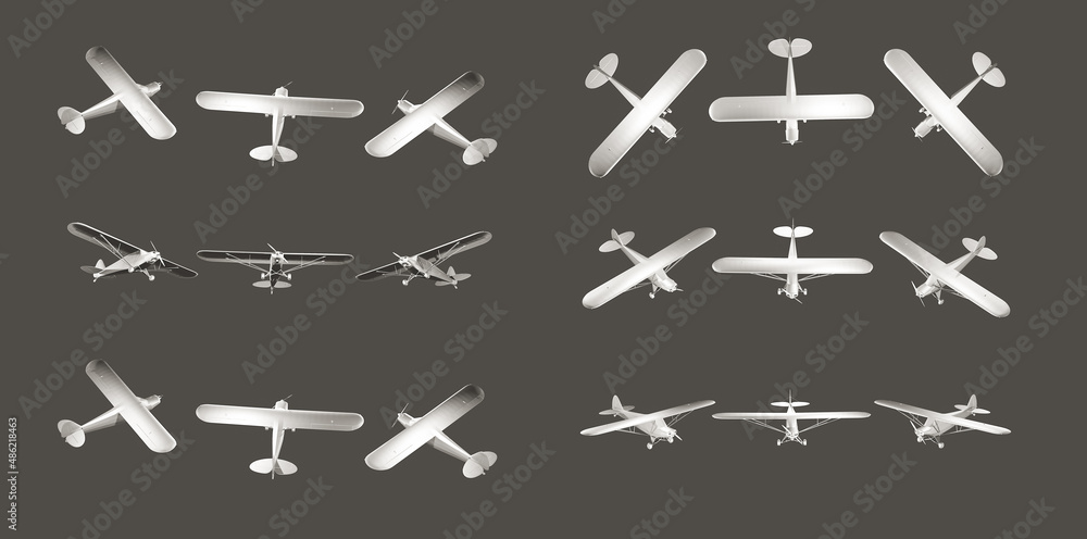 3d set of Airplane Machine rendered from different angles for vfx ...